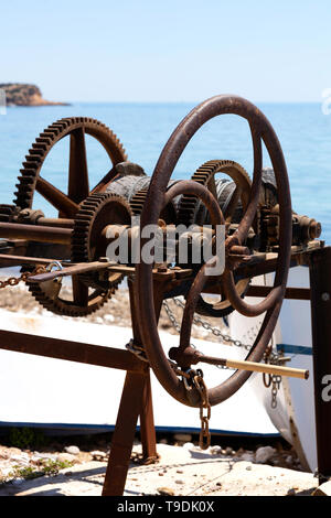 mechanism to drag the boats to the shore in the beach, it is corroded ...