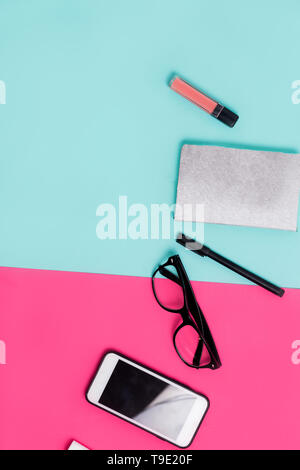 Blue notepad and pencil on a blue background. Place for your text. High ...