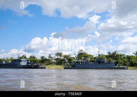 Ships of Peru Navy docked on Nanay River, Peruvian Amazon, Iquitos ...