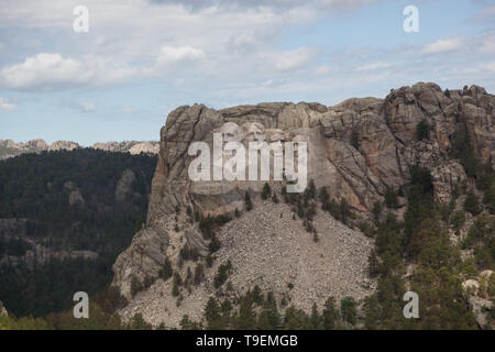 An aerial view of Mount Rushmore Narional Memorial showing the carved ...