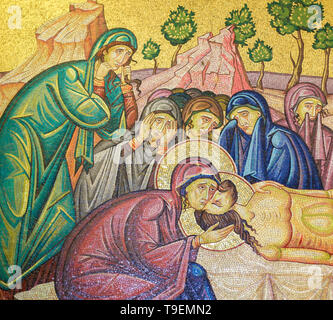 Mosaic depiction of Christ's body being in the arms of the Virgin Mary ...