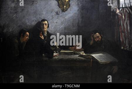 4 religious Jewish students studying Talmud at Lubavitch headquarters ...