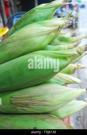 Pieces of fresh corn cob with kernels, isolated on white Stock Photo ...
