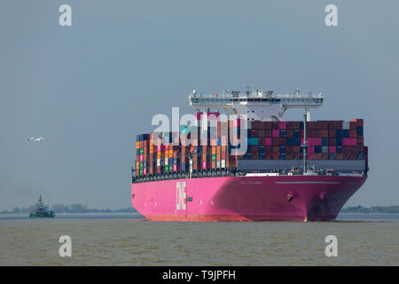 Stade, Germany - May 18, 2019: Ultra-large Container Ship ONE Columba ...