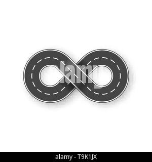Abstract endless road isolated on white background. Cartoon red car ...