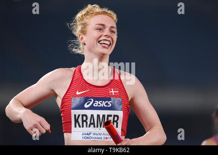 YOKOHAMA, JAPAN - MAY 10: Mathilde Kramer of Denmark anchors her team ...