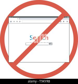 Browser window with search in prohibition sign. Browser banned ...