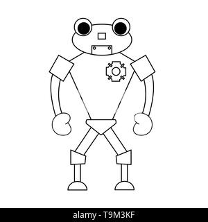 Outline cute robot cartoon character for children color book, vector ...