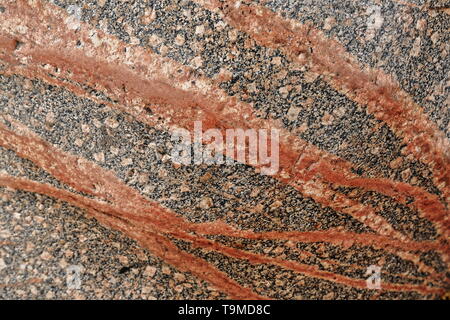 Red granite, close up of igneous rock showing grain structure and Stock ...