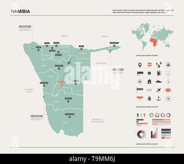 Namibia vector map. Editable template with regions, cities, red pins ...