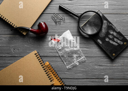 Different items for detective on table, flat lay Stock Photo - Alamy