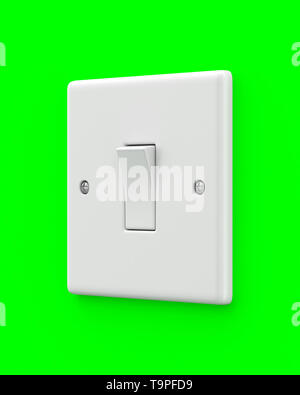 3d rendered angled view of a single green light switch with a power ...