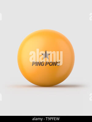Yellow ping pong racket for table tennis with gold ball isolated on ...