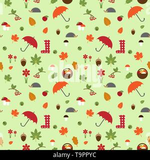 Seamless vector pattern with leaves on pink purple background. Autumn ...