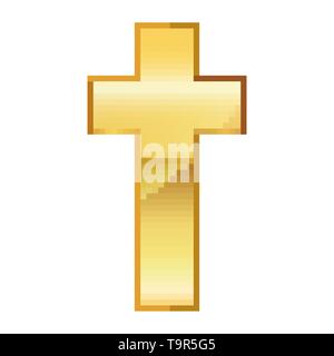 Golden cross, religious element in cartoon style isolated on white ...