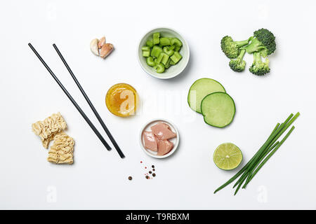 Ingredients for preparing Chinese soup on light background Stock Photo ...