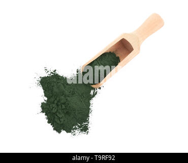 Scoop with spirulina powder on white background Stock Photo - Alamy