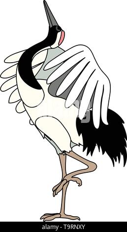 Vector Illustration of Cartoon Crane Bird eating fish Stock Vector ...