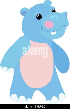 cute blue hippopotamus cartoon comic character with smiling face happy ...
