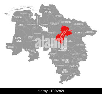Lower Saxony red highlighted in map of Germany Stock Photo - Alamy