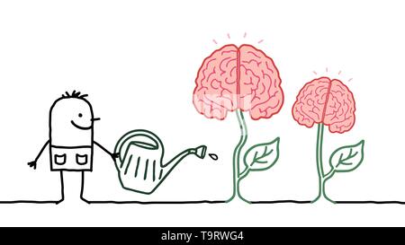 Hand drawn Cartoon Man Watering Growing Brains Stock Vector Image & Art ...