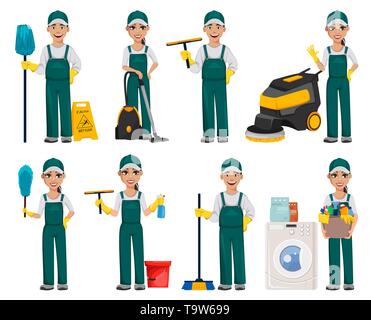 Cleaning staff - cartoon people characters isolated illustration Stock ...
