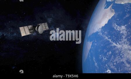 3D illustration of Satellite scanning and monitoring the Earth from ...