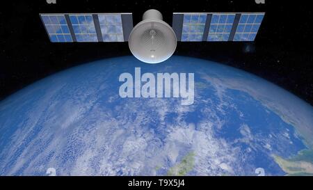 3D illustration of Satellite scanning and monitoring the Earth from ...