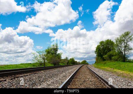Train tracks through the Illinois countryside on a beautiful Spring ...