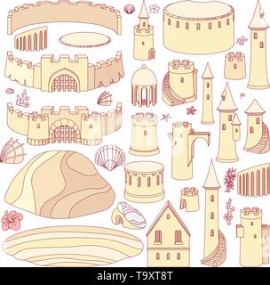 Sand castle outline icon vector illustration, summer season logo design ...