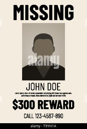 Black missing poster template. Person lost banner design Stock Vector ...