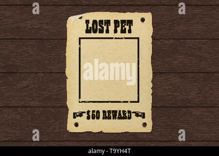 Old ripped missing paper poster. Wild west style brochure Stock Vector ...