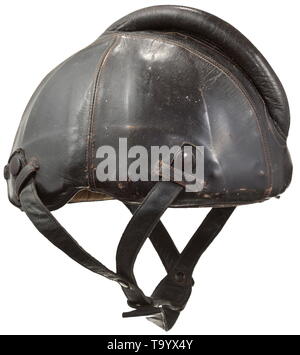 A model SSk 90 pilot's steel helmet., Body of riveted steel plates with ...