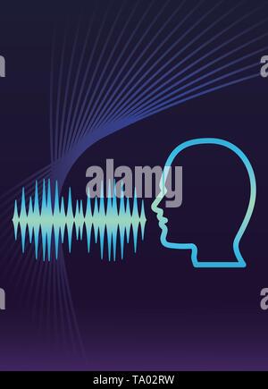 human head silhouette with sound signal black and white Stock Vector ...