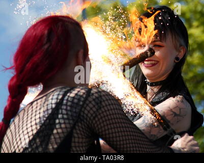 Female fire breather Stock Photo - Alamy