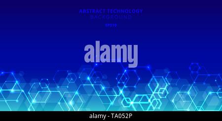 Abstract blue hexagons with nodes technology connection structure ...