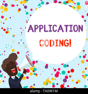 Writing note showing Application Coding. Business concept for process ...