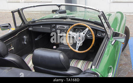 Green MG MGB convertible classic sports car in period location Stock ...