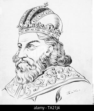 Otto I (912-973), German King in 936 A.D. Illustration of the statue of ...