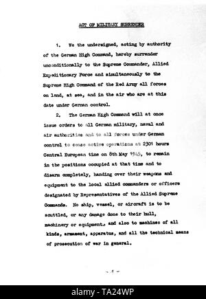 Second page of the document of surrender of the Wehrmacht in Reims ...