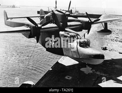 Blohm & Voss BV 138 flying boat on a base in the German-occupied Norway ...
