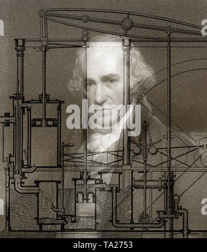 Piston heat engine by James Watt, 1736 - 1819, Scottish inventor of the ...