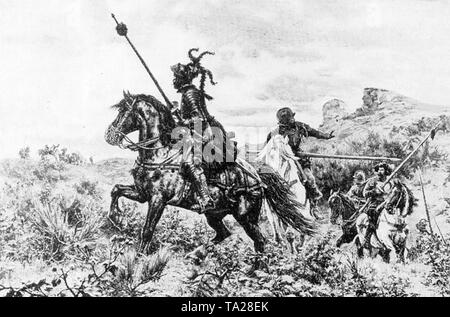 middle ages, knights, robber barons, goods transport robbery, drawing ...