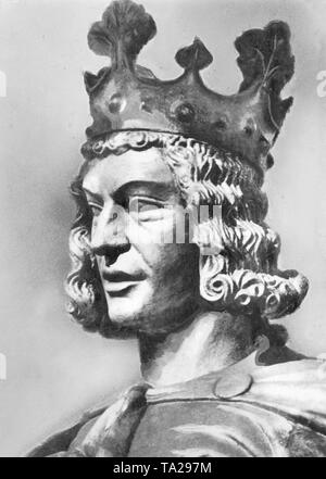 Otto I (912-973), German King in 936 A.D. Illustration of the statue of ...