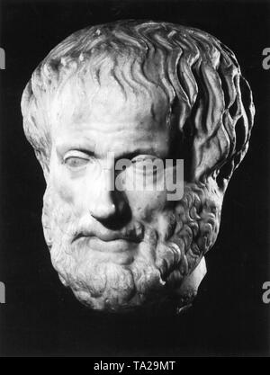 Greek philosopher Aristotle. Roman marble copy after a Greek original from circa 320 BC ...
