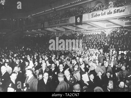 View of the audience at a NSDAP rally in the Berlin Sportpalast, where ...