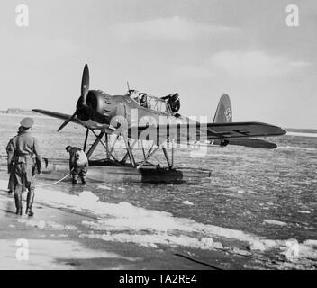 An Arado Ar 196 seaplane on the catapult of a warship of the German ...