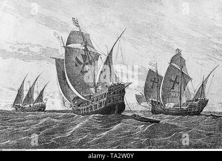 The Santa Maria, the pinta and the Nina, (15th century), 1920s. Artist ...