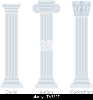 Ancient Greek columns flat icons. Types of Doric, Ionian, Corinthian ...