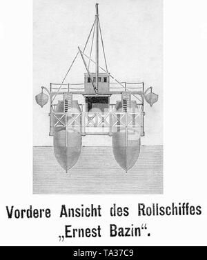 Ernest Bazin roller ship. 19th-century artwork of a design of roller ...